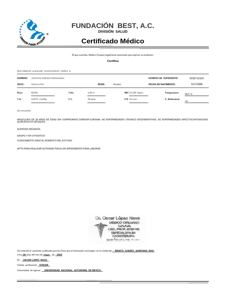 Copia de Certificado Medico Formato | PDF