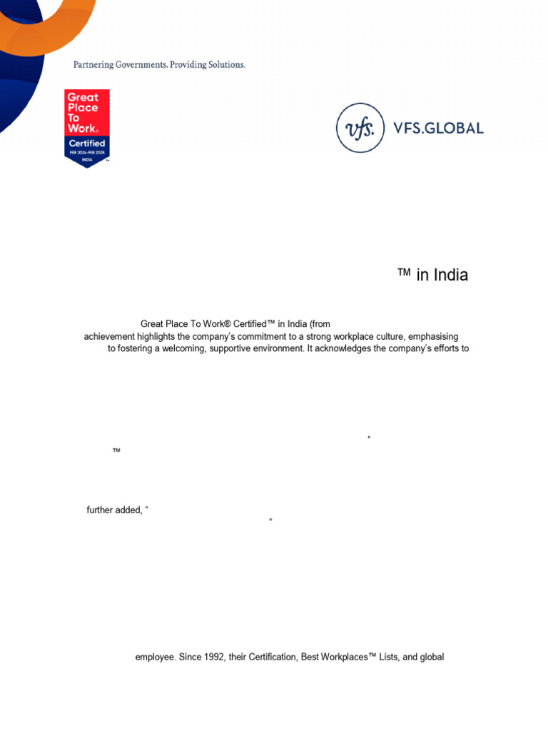 VFS-Global-GPTW24 | PDF | Organizational Culture | Business Economics