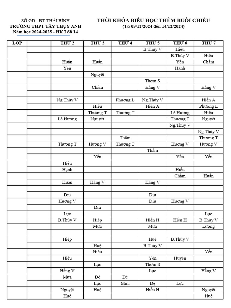 TKB Buoi Chieu 14 T 09 12 2024 | PDF