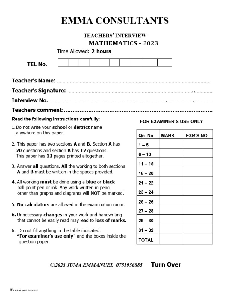 2023 Mathematics Teacher Interview Paper Pdf Elementary Geometry