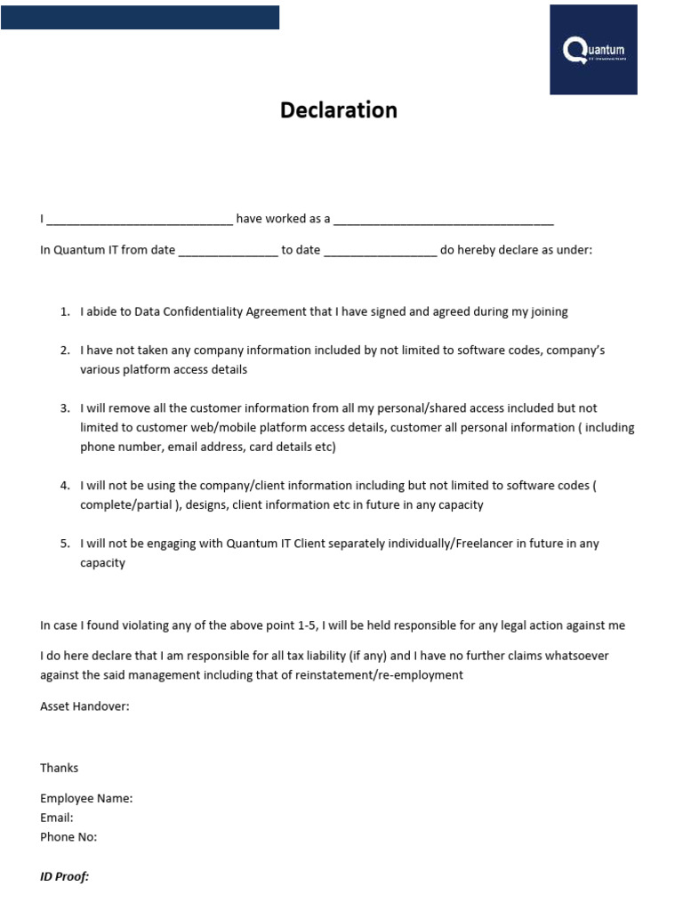 Employee Declaration - Data Confidentiality-After Leaving-V1 | PDF