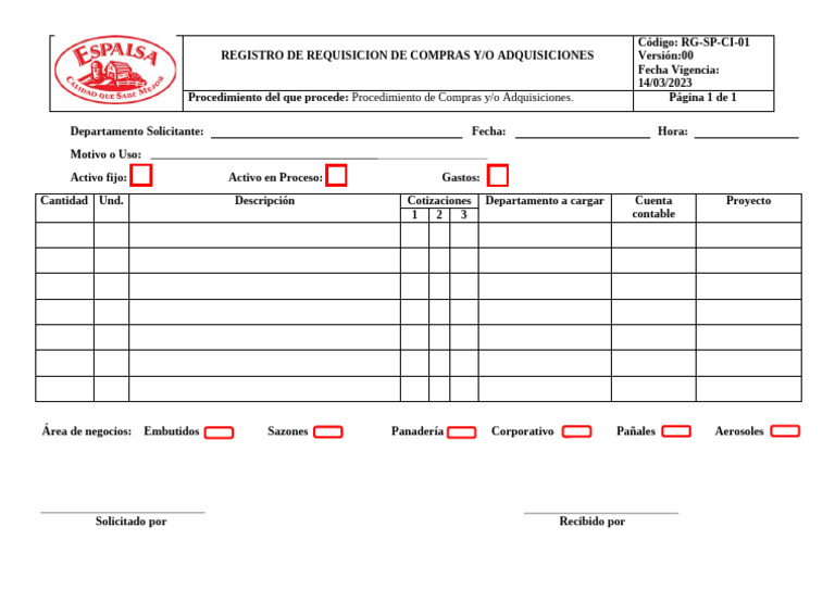 Registro de Requisicion de Compras y o Adquisiciones | PDF