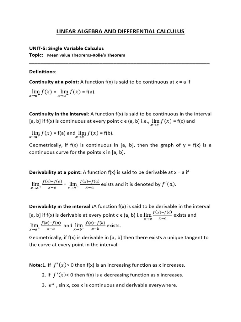 Mean Value Theorems-Rolle's Theorem | PDF | Function (Mathematics) | Continuous Function