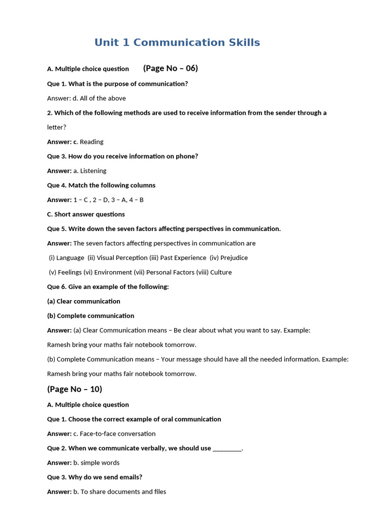 1 9 Unit-Communication Skills | PDF | Communication | Nonverbal ...