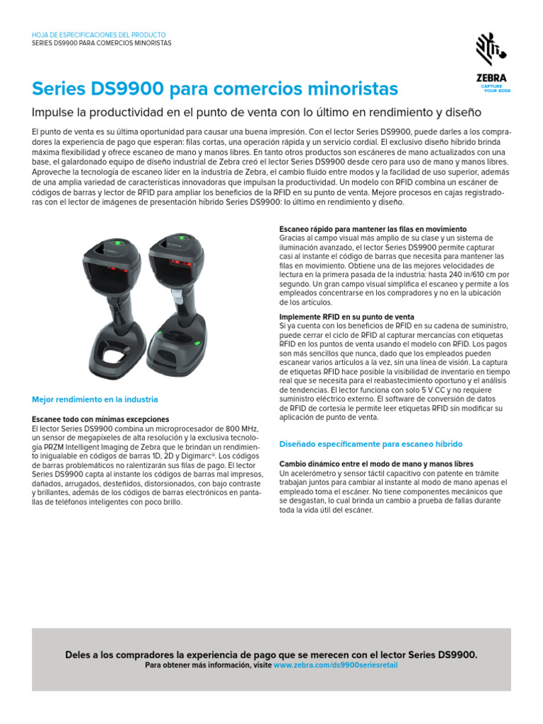 ds9900 Retail Spec Sheet Es La | PDF | Identificación de frecuencia de radio | Escáner de imagen