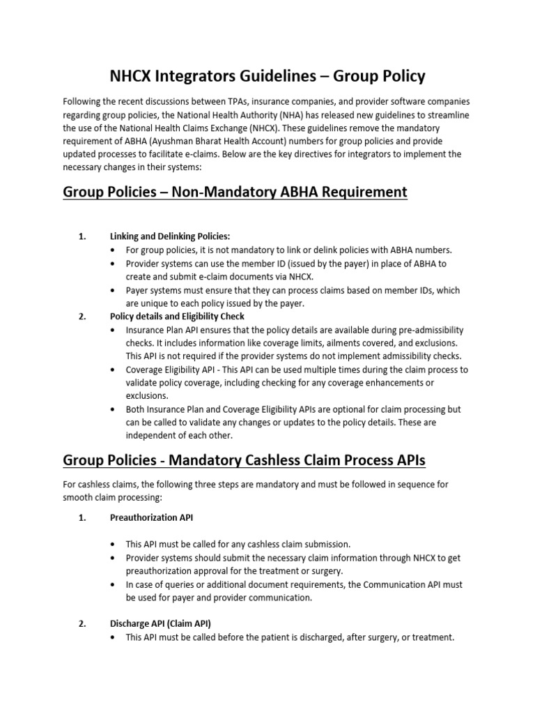 NHCX Integrators Guidelines - Group Insurance | PDF | Insurance