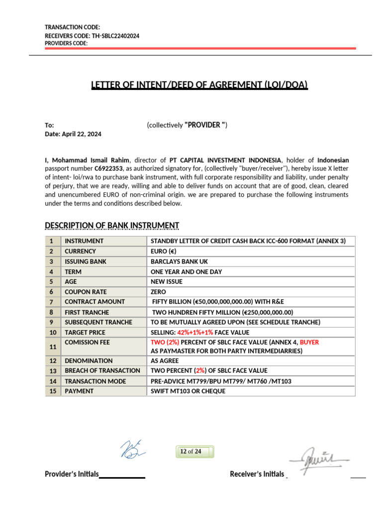 240422 DC SBLC | PDF | Letter Of Credit | Banks