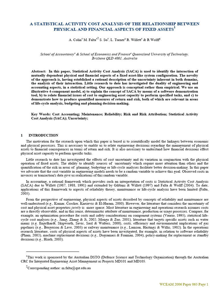 A Statistical Activity Cost Analysis of The Relationship Between ...