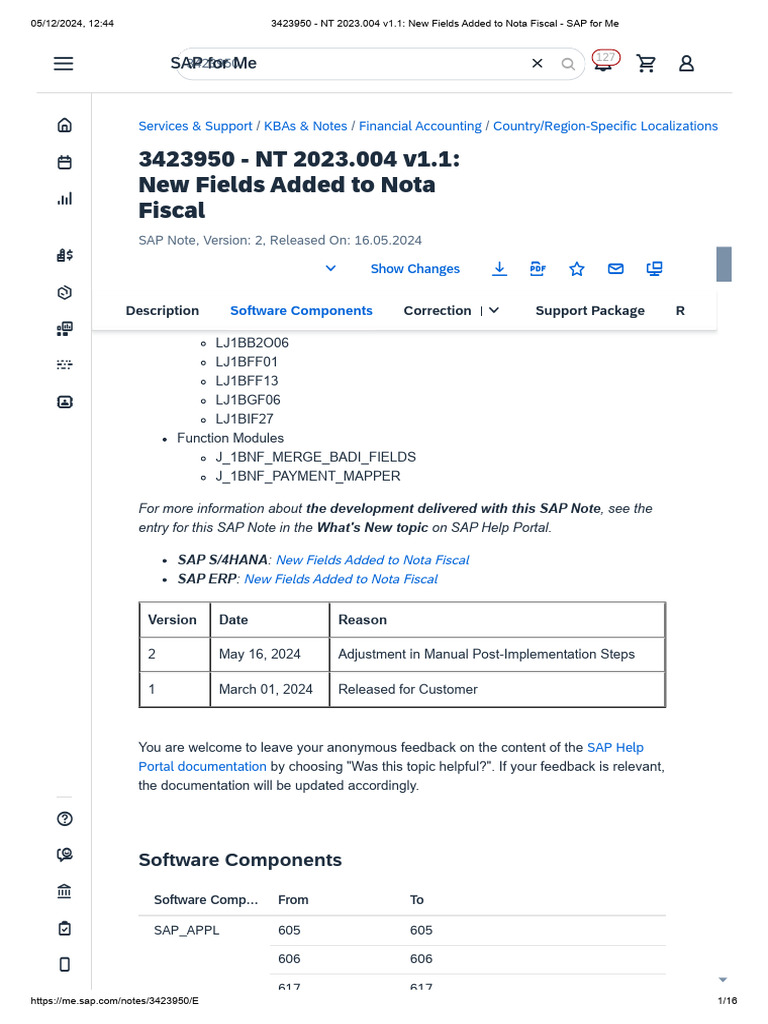 NT 2023.004 v1.1 - New Fields Added To Nota Fiscal - SAP For Me2 | PDF | Computing | Software