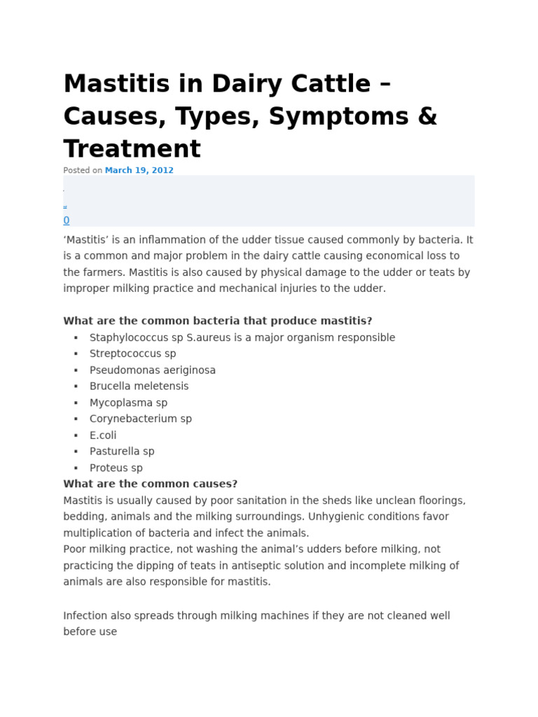 Lecture 8 - Mastitis in Dairy Cattle | PDF | Medical Specialties ...