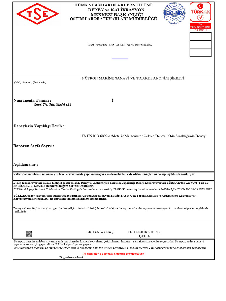 e Certificate of Material Body TSE Rapor-75140-2023-48800 SAMPLE 1 (1) | PDF