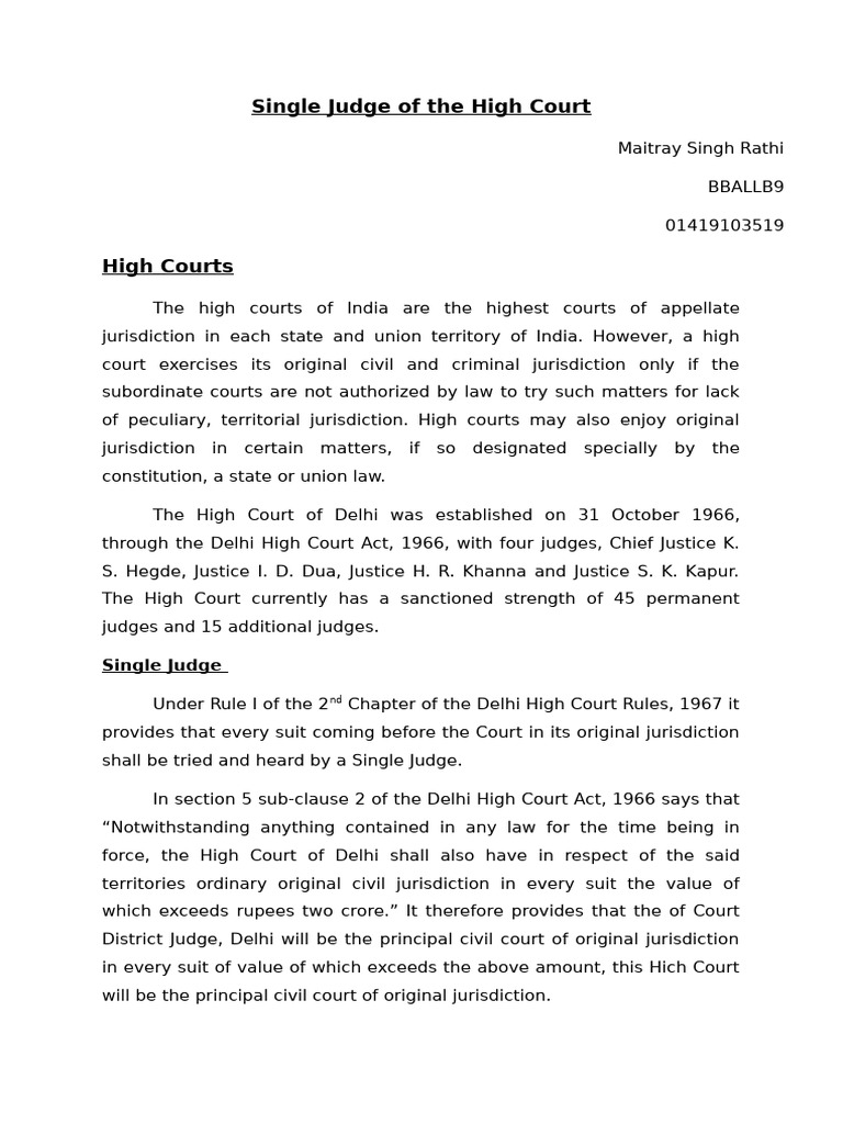 Single Judge of The High Court Assignment | PDF | Lawsuit | Jurisdiction