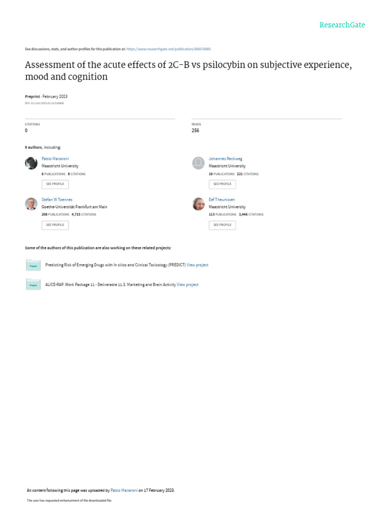 FINAL Acute Effects 2CB Manuscript Bioarchivev2 | PDF | Psychedelic Drugs | Psilocybin