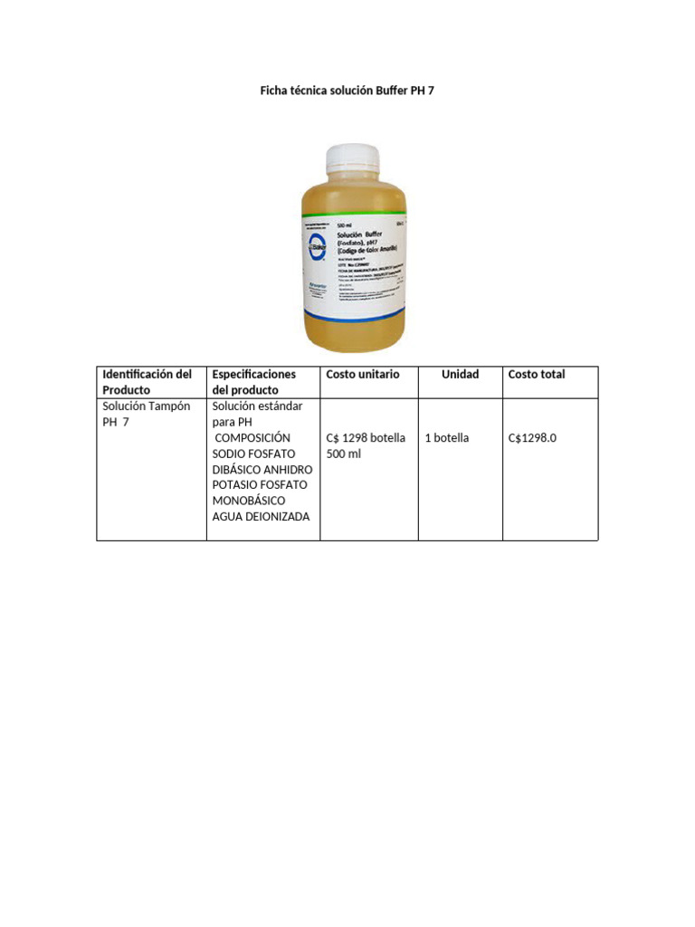 Ficha Técnica Solución Buffer PH 7 | PDF