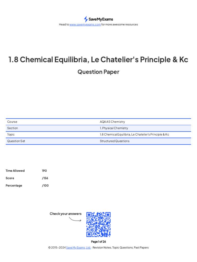 1 8 Chemical Equilibria Le Chateliers Principle KC EuvaGv | PDF ...