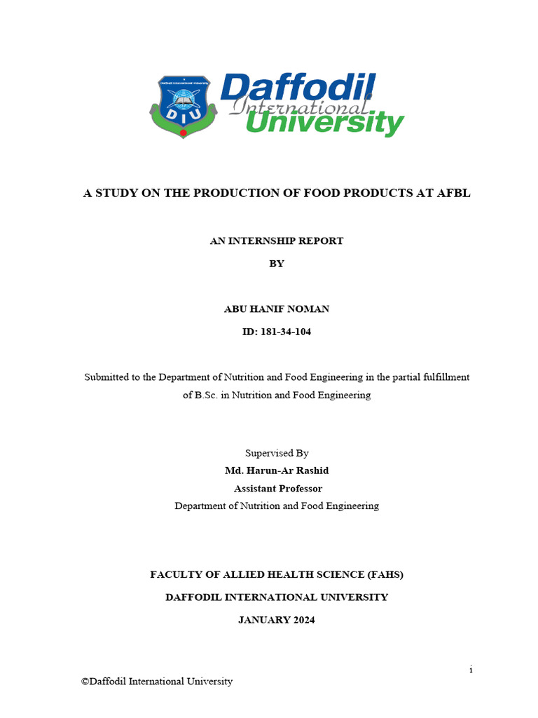 AFBL Food Production Internship Report | PDF | Milk | Yogurt