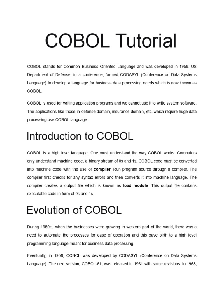 COBOL Tutorial $ | PDF | Computer Program | Programming