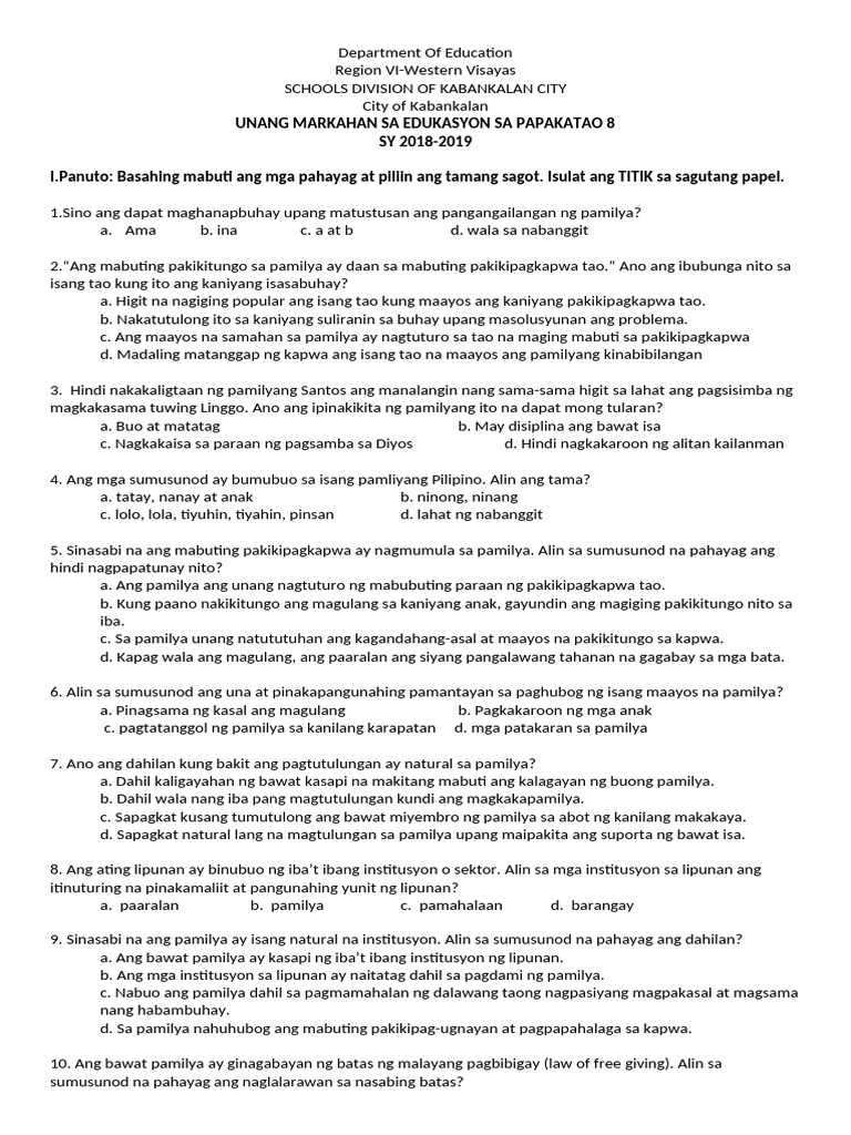 ESP 8. unang markahan | PDF