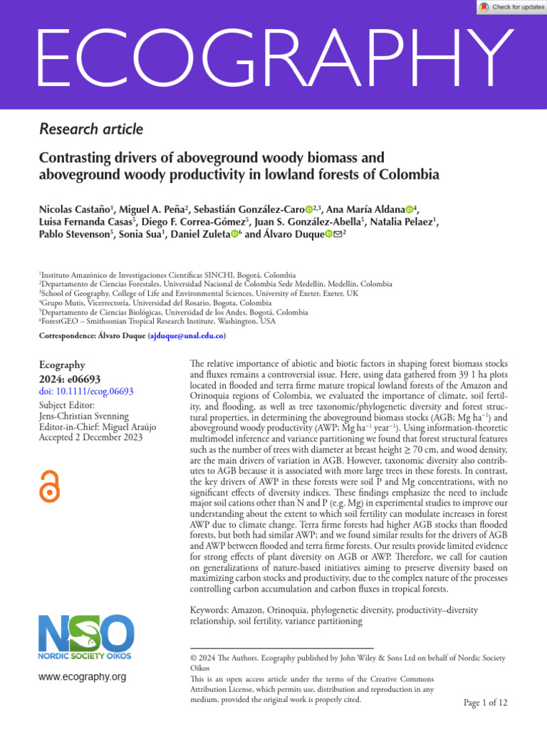 Castaño Et Al 2024. Contrasting Drivers of Aboveground Woody Biomass ...