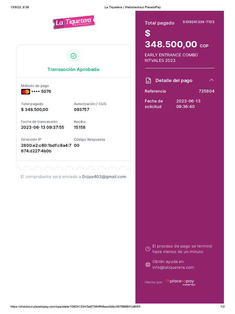 La Tiquetera _ Webcheckout PlacetoPay | PDF