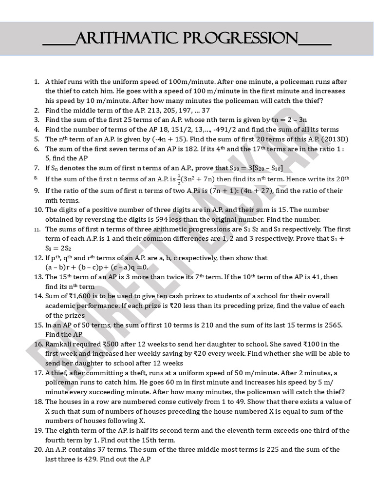 ARITHMATIC PROGRESSION | PDF | Mathematics | Elementary Mathematics