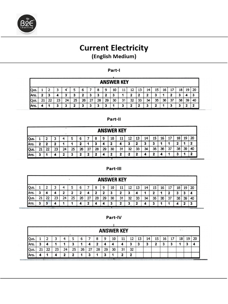 Current Electricity (Answer Key) | PDF