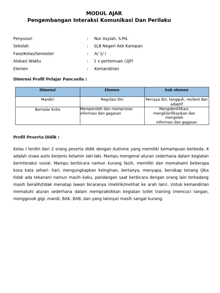 Modul Ajar SDLB Autis | PDF