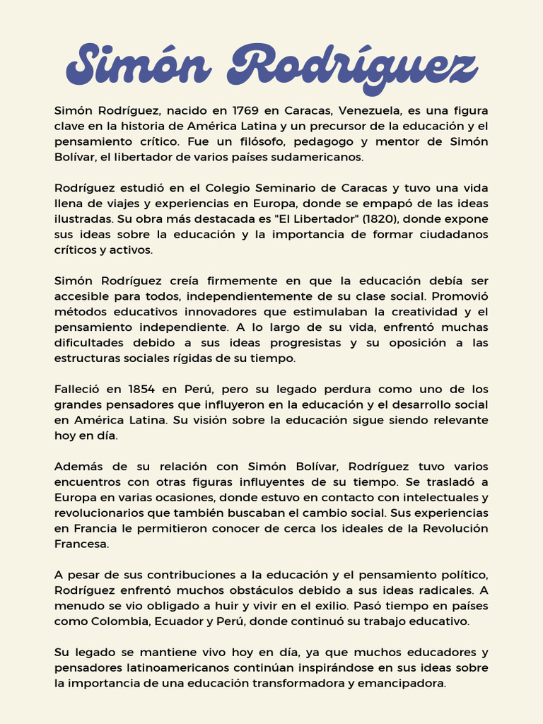 Biografía Simón Rodríguez y Felix Adam | PDF | Venezuela