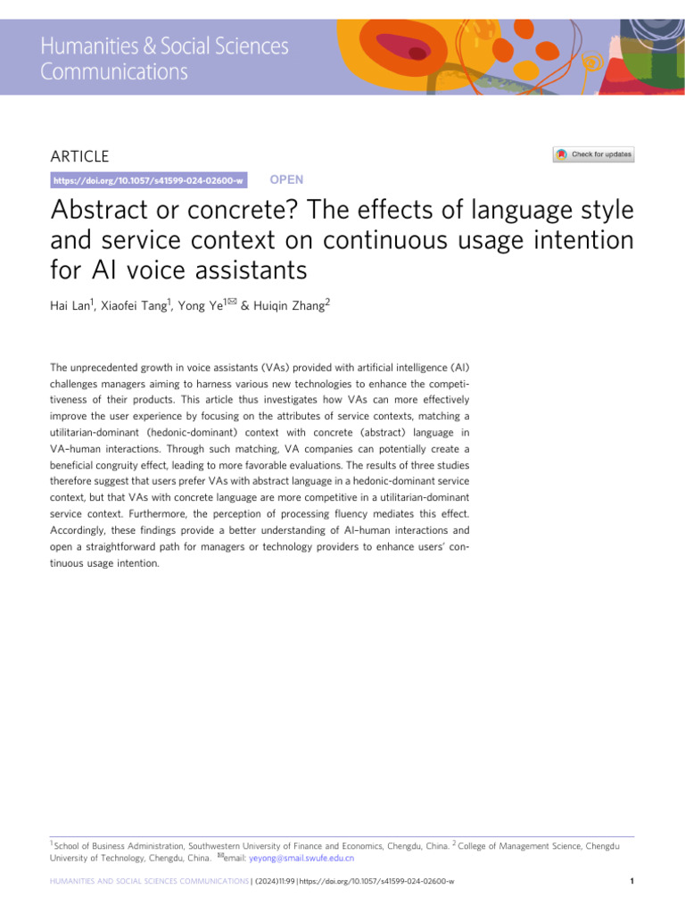 Abstract Or Concrete The Effects Of Language Style And Service Context 