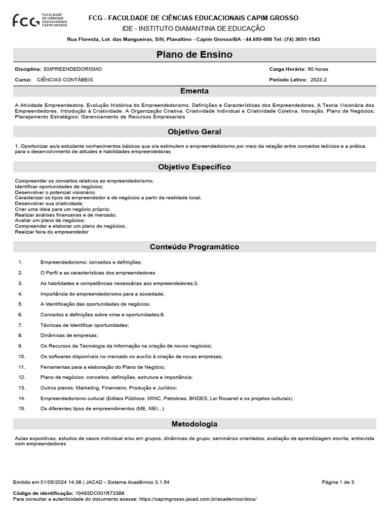 planoensino_8997 | PDF | Empreendedorismo | Contabilidade