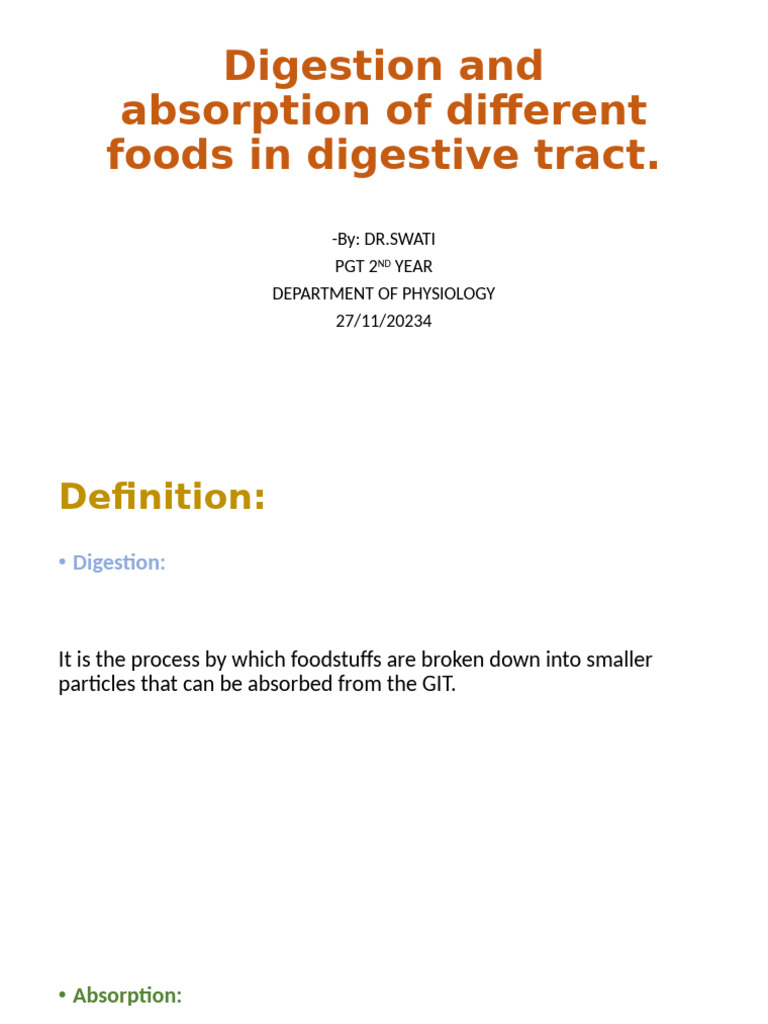 Physiology of Digestion and Absorption of Nutrients (1) DR Swati | PDF ...