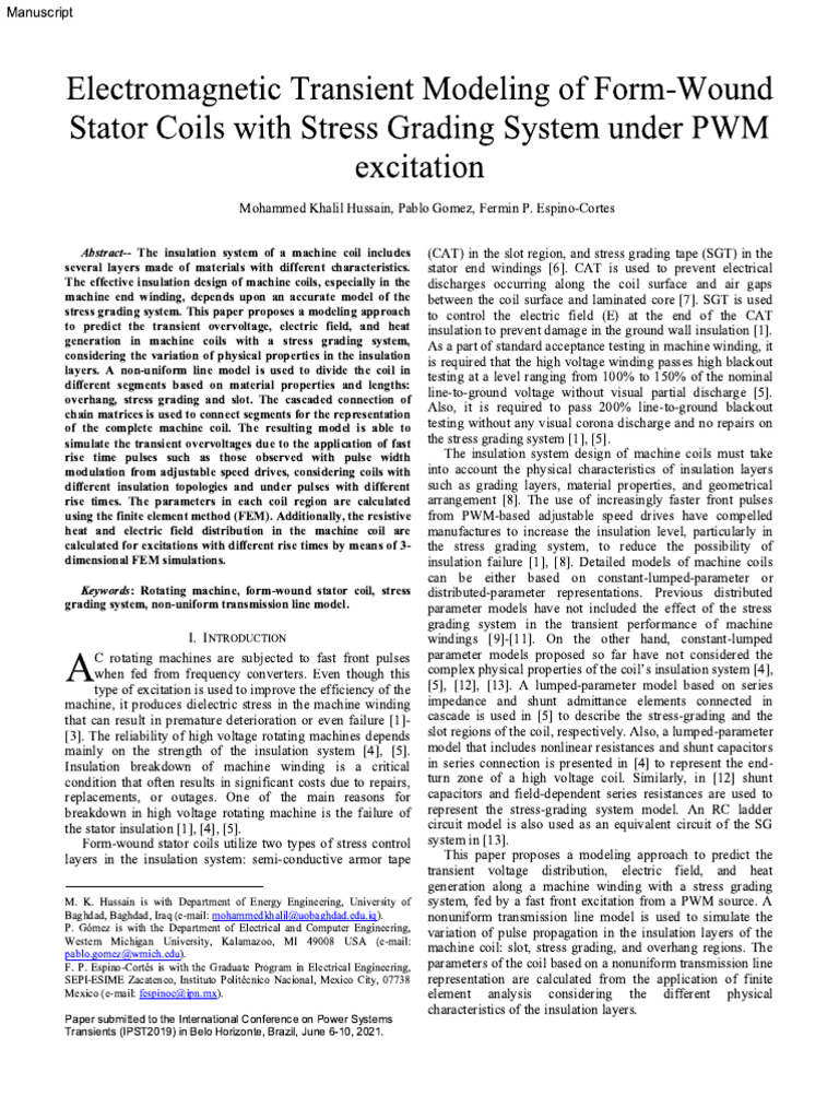 Electromagnetic Transient Modeling of Form-Wound Stator Coils with Stress Grading System under ...