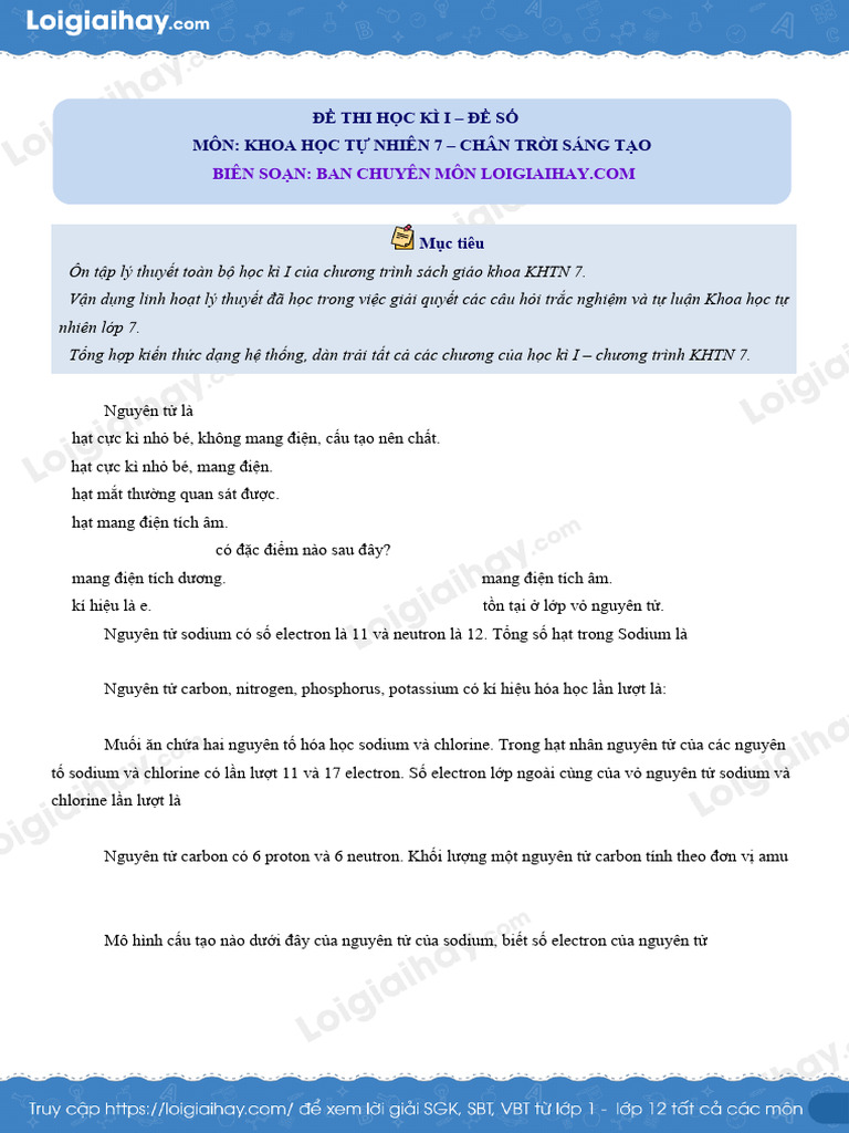 De Thi Hoc Ki 1 KHTN 7 Chan Troi Sang Tao de So 5 1671528821 | PDF