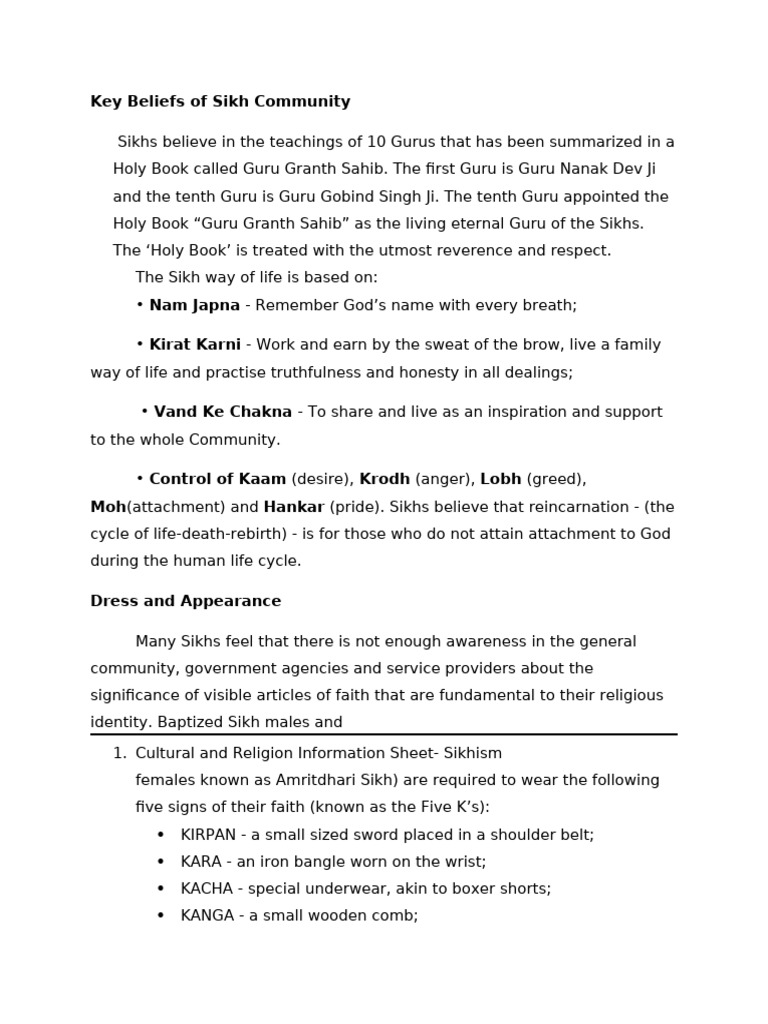 3 Key Beliefs of Sikh Community | PDF | Punjab | Indian Religions