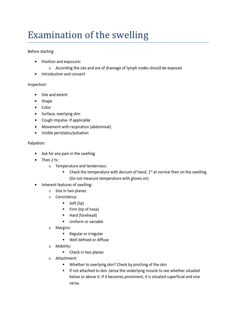 Clinical Examination of Swelling | PDF | Medical Specialties | Diseases ...