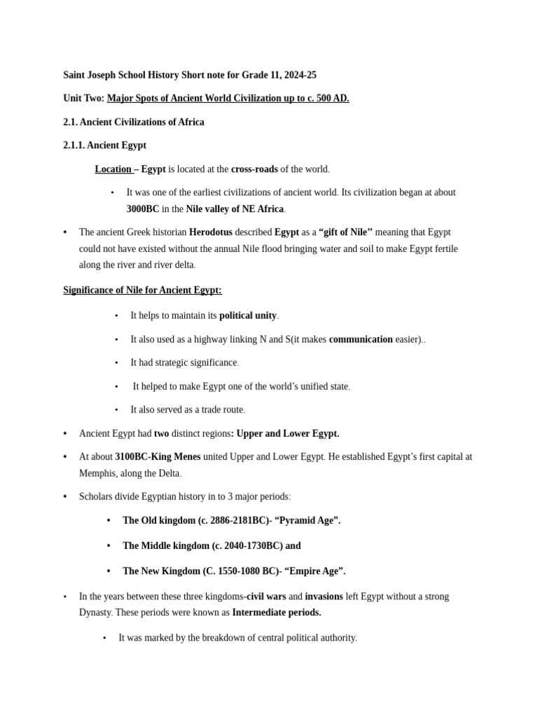 History Note Unit 2 | PDF | Ancient Egypt | Mesopotamia
