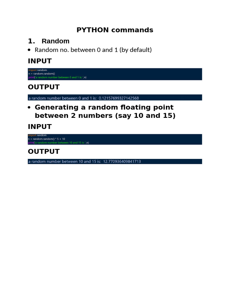 PYTHON Commands (Cs Practical) | PDF