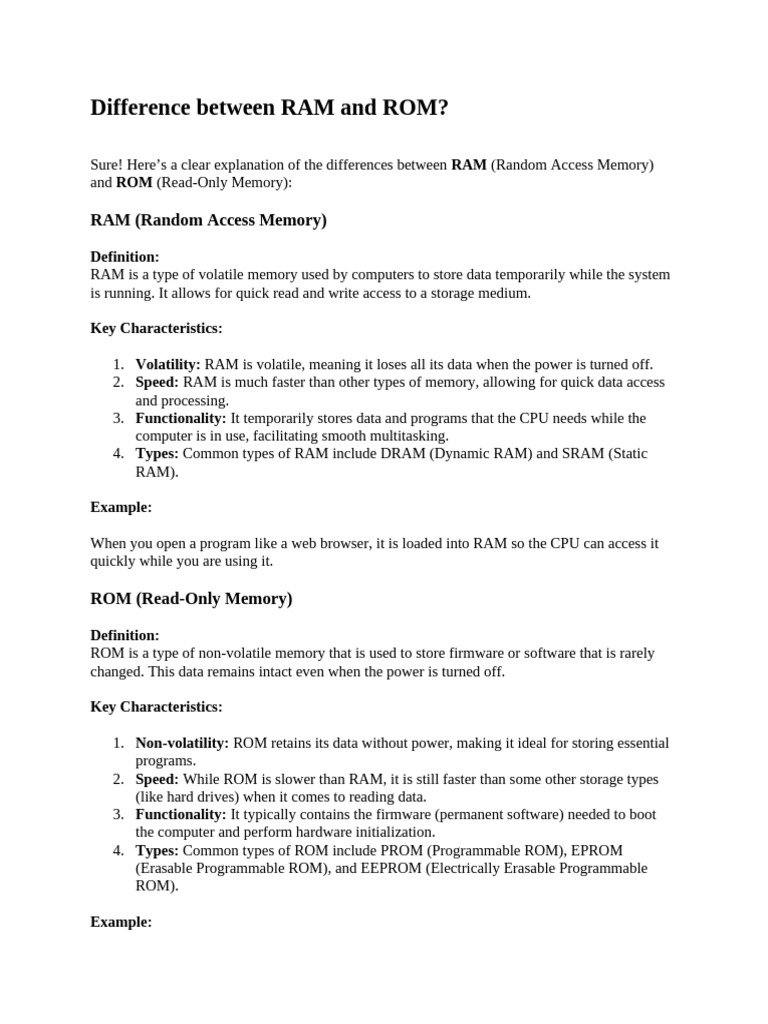RAM vs ROM: Key Differences | PDF | Random Access Memory | Read Only Memory