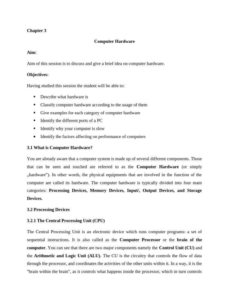 ICT Chapter 3 | PDF | Central Processing Unit | Computer Hardware