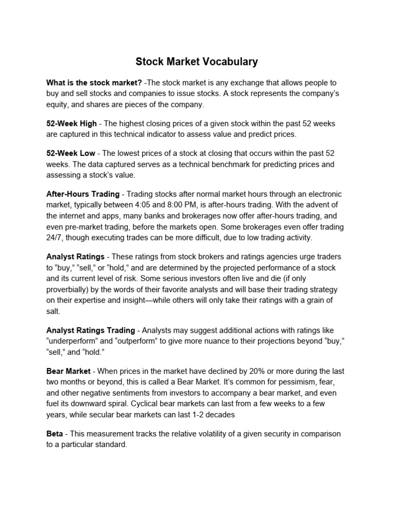 StockMarketVocabulary 200613 115751 | PDF | Investing | Stocks