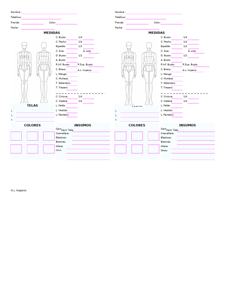 Formulario de Medidas y Materiales | PDF | Ropa | Apariencia humana