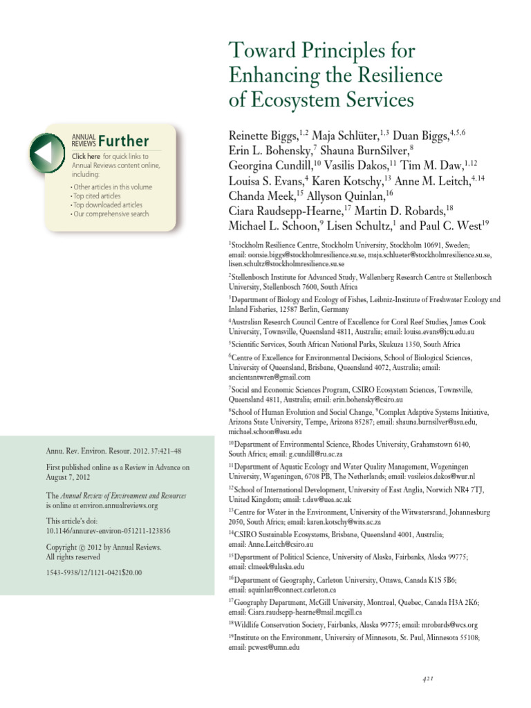 Biggs 2012 | PDF | Ecological Resilience | Ecosystem