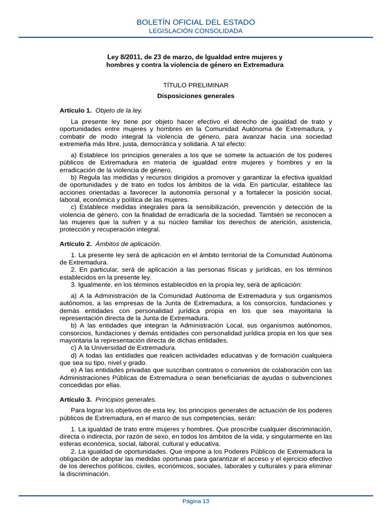 Ley 8-2011 Igualdad | PDF | Acoso sexual | Estudios de género