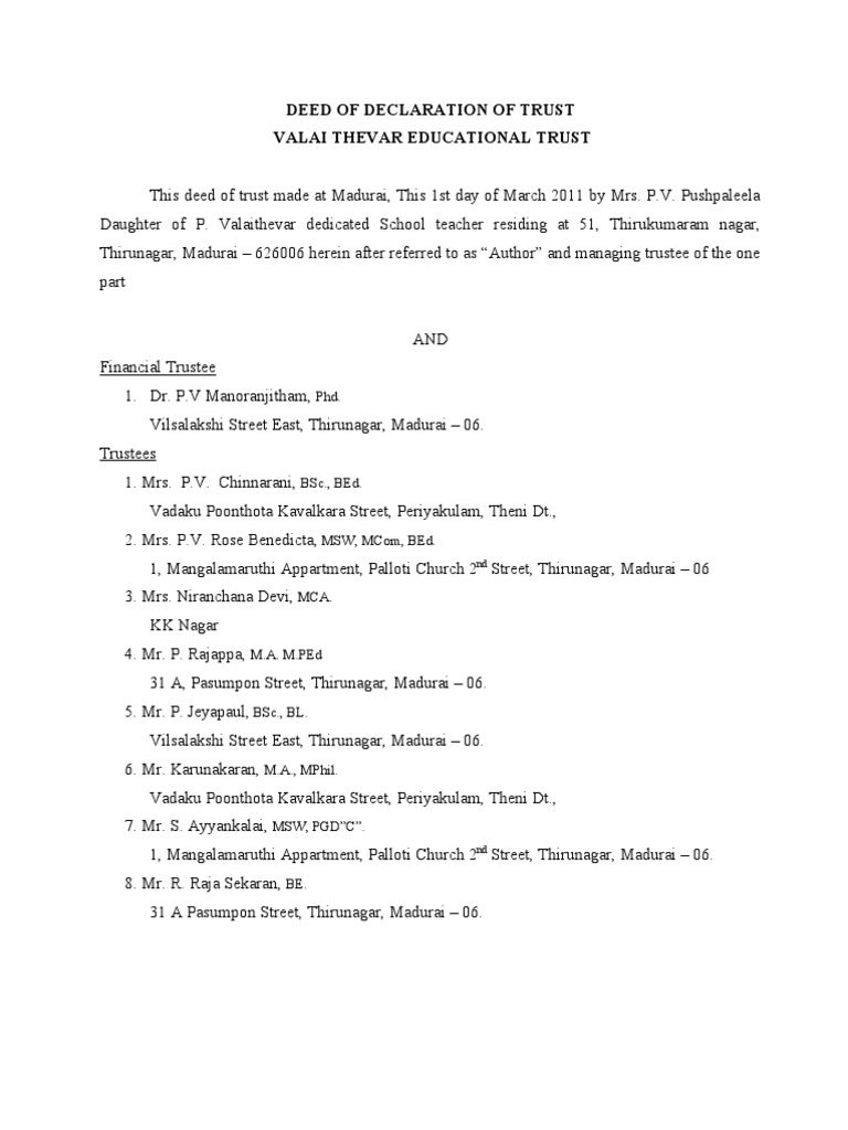 Deed of Declaration of Trust Education | Trust Law | Trustee
