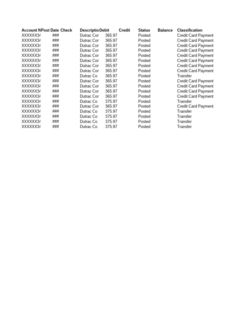 Credit Card Payments & Transfers Log | PDF