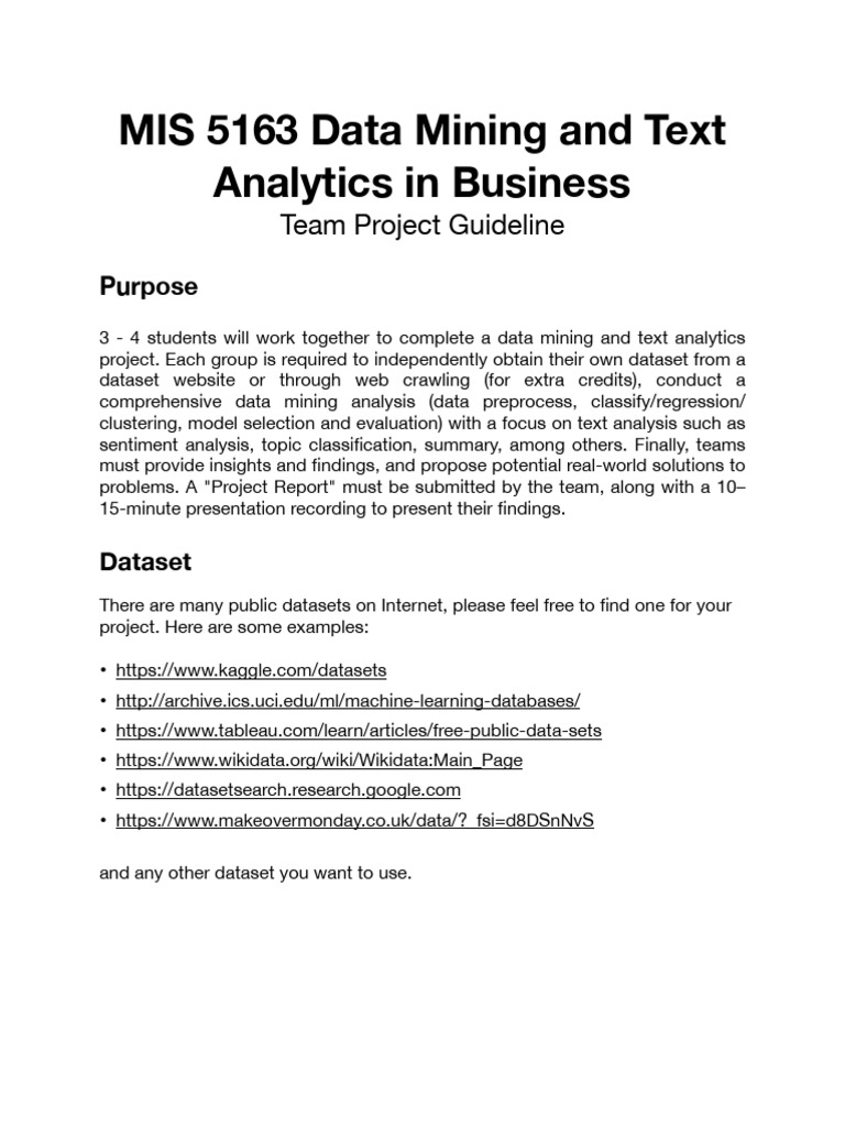 MIS 5613 Data Mining Team Project Instructions | PDF | Data Mining | Analytics
