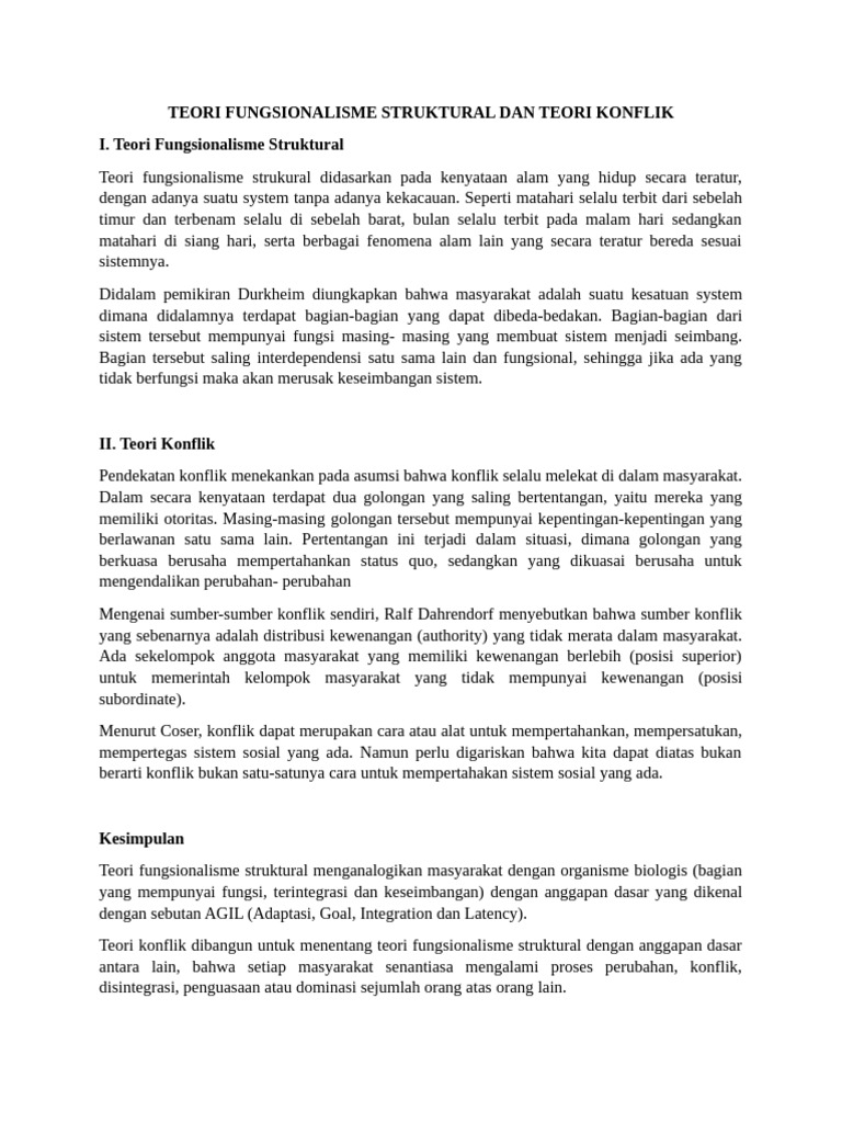 Teori Fungsionalisme Struktural Dan Teori Konflik | PDF