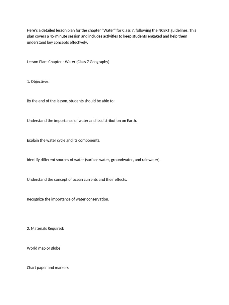 Class 7 Water Lesson Plan and Activities | PDF | Water Cycle | Water