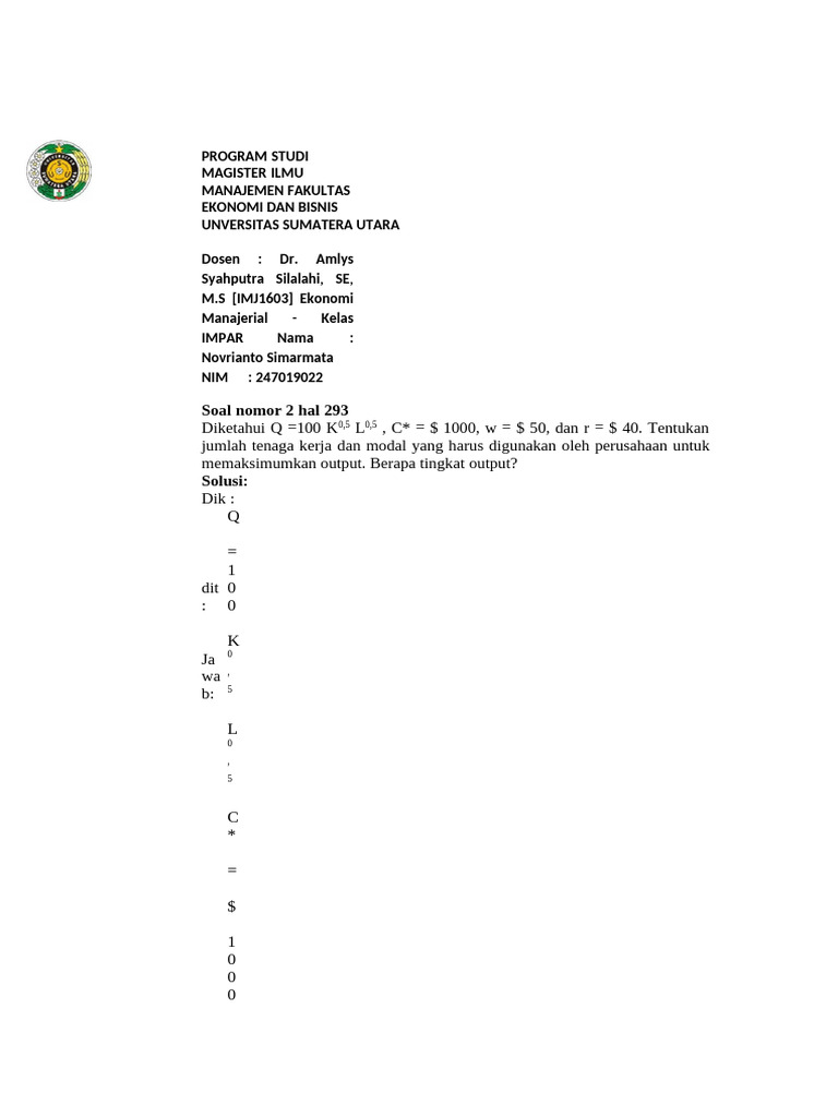 Tugas 4 Ekonomi Manajerial - NOVRIANTO SIMARMATA | PDF