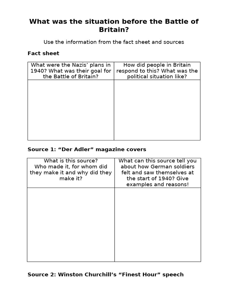 Battle of Britain Worksheet DRE 1 | PDF